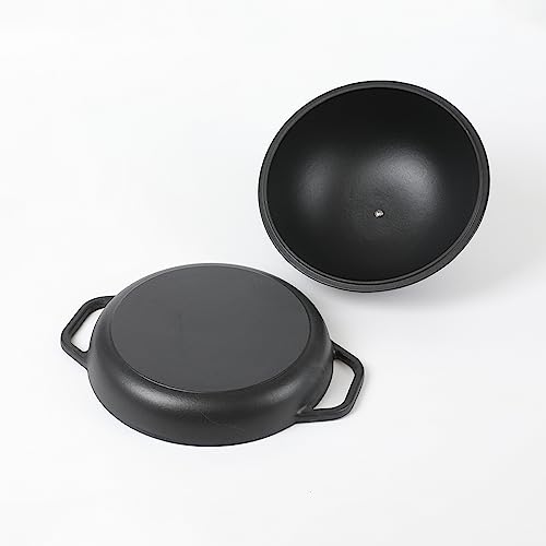 HAWOK Cast Iron Bread Cloche, Dia.9.8inch/25cm, Sourdough Baking Pan Pre-seasoned Black