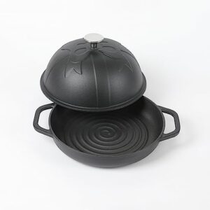 HAWOK Cast Iron Bread Cloche, Dia.9.8inch/25cm, Sourdough Baking Pan Pre-seasoned Black