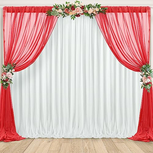 Red Backdrop Curtain for Parties, 10ft x 7ft Wrinkle-Free Sheer Chiffon Fabric Backdrop Drapes for Photography Wedding Birthday Baby Shower