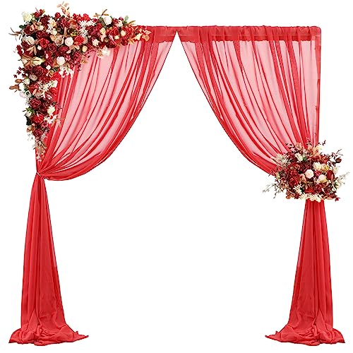 Red Backdrop Curtain for Parties, 10ft x 7ft Wrinkle-Free Sheer Chiffon Fabric Backdrop Drapes for Photography Wedding Birthday Baby Shower