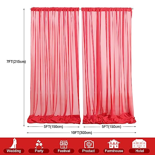 Red Backdrop Curtain for Parties, 10ft x 7ft Wrinkle-Free Sheer Chiffon Fabric Backdrop Drapes for Photography Wedding Birthday Baby Shower