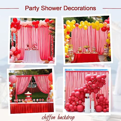 Red Backdrop Curtain for Parties, 10ft x 7ft Wrinkle-Free Sheer Chiffon Fabric Backdrop Drapes for Photography Wedding Birthday Baby Shower