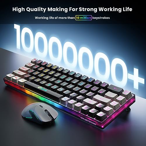 GEODMAER 65% Wireless Gaming Keyboard and Mouse Combo, Rechargeable Backlit Gaming Keyboard and Mouse, Ultra-Compact Mini Mechanical Feel Anti-ghosting Keyboard + 6D 3200DPI Mice for PC Laptop