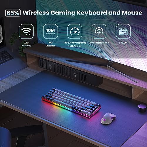 GEODMAER 65% Wireless Gaming Keyboard and Mouse Combo, Rechargeable Backlit Gaming Keyboard and Mouse, Ultra-Compact Mini Mechanical Feel Anti-ghosting Keyboard + 6D 3200DPI Mice for PC Laptop