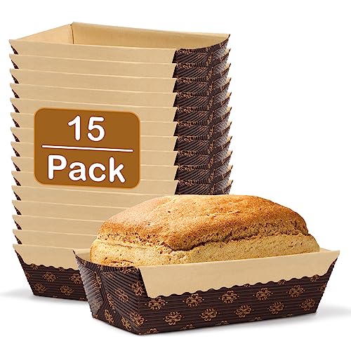 Tcucina Baking Parchment Paper Mini Loaf Pans 15 Pack Disposable, 6x2.5 IN 13 OZ Food Grade Bread Pan Liners for Microwave Oven Toaster Air Fryer, Small Meatloaf, Bundt Cake