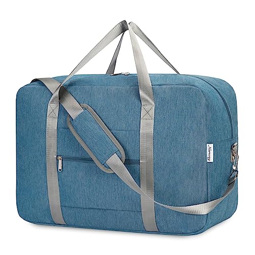 Carry on luaggage 22x14x9 Airlines Approved Foldable Carry on Bag Travel Duffel Packable Duffle Overnight for Women and Men 40L (Navy Blue)