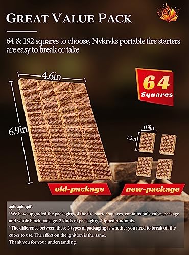 Nvkrvks Fire Starter, Easy-Burning Fire Starter Squares for Wood Stoves, Campfires, Grill Pit and Fireplace, Natural & Waterproof BBQ Fire Starters, 64 Mini Square