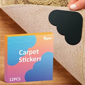 [12 pack] rug gripper, double sided non-slip rug pads rug tape stickers washable area rug pad carpet tape corner side gripper for hardwood floors and tile