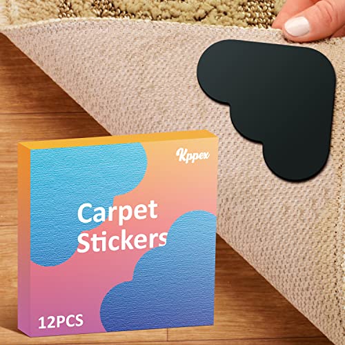 [12 Pack] Rug Gripper, Double Sided Non-Slip Rug Pads Rug Tape Stickers Washable Area Rug Pad Carpet Tape Corner Side Gripper for Hardwood Floors and Tile