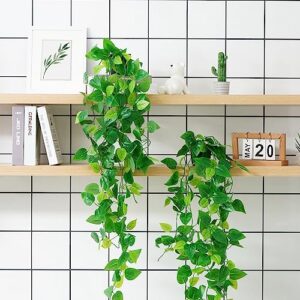 BLEUM CADE Fake Hanging Plants, 2pcs Artificial Hanging Plant, Faux Pothos Vines Hanging Plant Greenery for Wall Home Living Room Indoor Outdoor Decor (No Baskets)