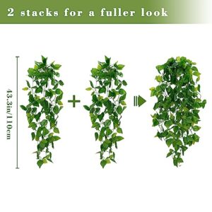 BLEUM CADE Fake Hanging Plants, 2pcs Artificial Hanging Plant, Faux Pothos Vines Hanging Plant Greenery for Wall Home Living Room Indoor Outdoor Decor (No Baskets)