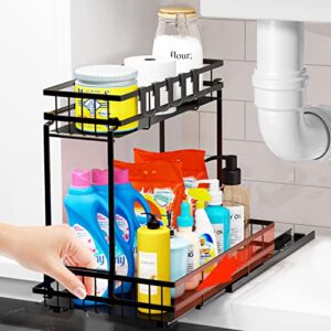 z&l house under sink organizer and storage, upgraded silent glide undersink organizers, under cabinet organizer with hooks 2 tier sliding for kitchen bathroom(black)