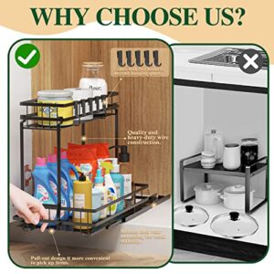 Z&L HOUSE Under Sink Organizer and Storage, Upgraded Silent Glide Undersink Organizers, Under Cabinet Organizer with Hooks 2 Tier Sliding for Kitchen Bathroom(Black)