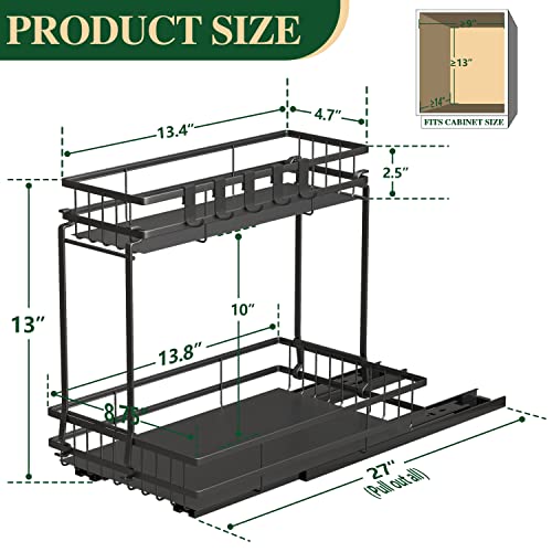 Z&L HOUSE Under Sink Organizer and Storage, Upgraded Silent Glide Undersink Organizers, Under Cabinet Organizer with Hooks 2 Tier Sliding for Kitchen Bathroom(Black)