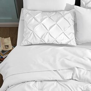 CozyLux Queen Comforter Set - 7 Pieces Comforters Queen Size White, Pintuck Bed in A Bag Pinch Pleat Complete Bedding Sets with Comforter, Flat Sheet, Fitted Sheet and Pillowcases & Shams