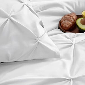 CozyLux Queen Comforter Set - 7 Pieces Comforters Queen Size White, Pintuck Bed in A Bag Pinch Pleat Complete Bedding Sets with Comforter, Flat Sheet, Fitted Sheet and Pillowcases & Shams