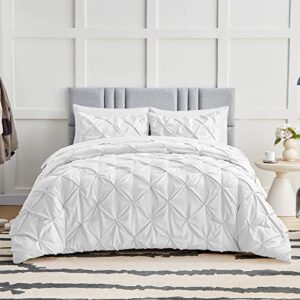 CozyLux Queen Comforter Set - 7 Pieces Comforters Queen Size White, Pintuck Bed in A Bag Pinch Pleat Complete Bedding Sets with Comforter, Flat Sheet, Fitted Sheet and Pillowcases & Shams