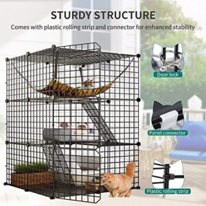 YITAHOME Cat Cage Indoor Catio DIY Cat Enclosures Metal Cat Playpen 3-Tiers Kennels Pet Crate with Extra Large Hammock for 1-2 Cats, Rabbit