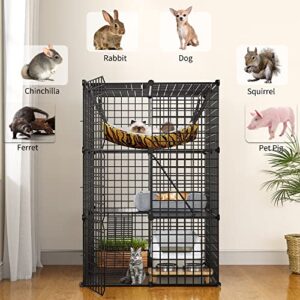 YITAHOME Cat Cage Indoor Catio DIY Cat Enclosures Metal Cat Playpen 3-Tiers Kennels Pet Crate with Extra Large Hammock for 1-2 Cats, Rabbit