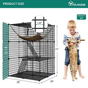 YITAHOME Cat Cage Indoor Catio DIY Cat Enclosures Metal Cat Playpen 3-Tiers Kennels Pet Crate with Extra Large Hammock for 1-2 Cats, Rabbit