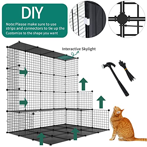 YITAHOME Cat Cage Indoor Catio DIY Cat Enclosures Metal Cat Playpen 3-Tiers Kennels Pet Crate with Extra Large Hammock for 1-2 Cats, Rabbit