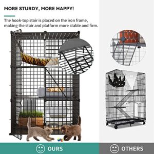 YITAHOME Cat Cage Indoor Catio DIY Cat Enclosures Metal Cat Playpen 3-Tiers Kennels Pet Crate with Extra Large Hammock for 1-2 Cats, Rabbit