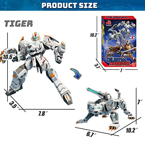 Wenbeier Animal Turn into 10" Robot Toys Tiger Action Figure for Kids Deformation Assembly Robot for Boys & Girls Ages 6-12