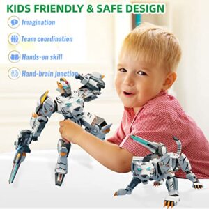 Wenbeier Animal Turn into 10" Robot Toys Tiger Action Figure for Kids Deformation Assembly Robot for Boys & Girls Ages 6-12