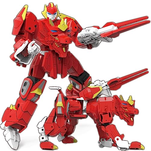 Wenbeier Animal Assembly Robot Toys Tiger Action Figure for Kids 10-in Deformation Robot for Boys & Girls Ages 6-12 (Red)