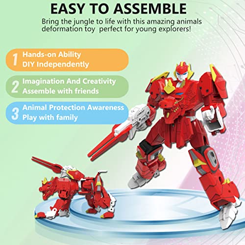 Wenbeier Animal Assembly Robot Toys Tiger Action Figure for Kids 10-in Deformation Robot for Boys & Girls Ages 6-12 (Red)