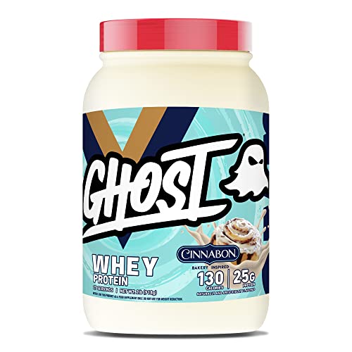 GHOST Whey Protein Powder, Cinnabon - 2lb, 25g of Protein - Cinnamon Roll Flavored Isolate, Concentrate & Hydrolyzed Whey Protein Blend - Post Workout Shakes - Soy & Gluten Free