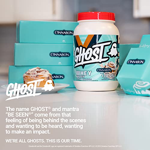 GHOST Whey Protein Powder, Cinnabon - 2lb, 25g of Protein - Cinnamon Roll Flavored Isolate, Concentrate & Hydrolyzed Whey Protein Blend - Post Workout Shakes - Soy & Gluten Free