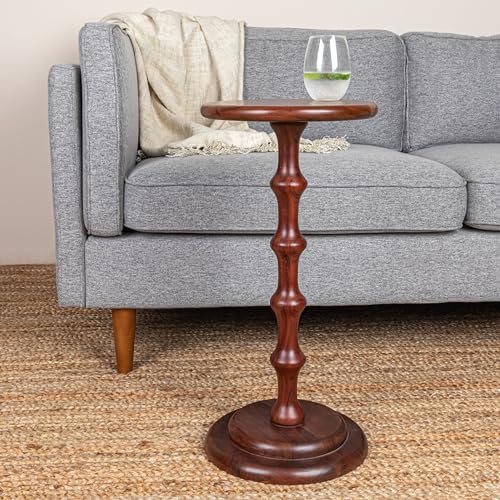 Creative Co-Op Ergo Pedestal Cocktail Side Table, Dark Chestnut