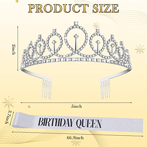 Jexine 11 Pcs Birthday Sash for Women Birthday Squad Sash and Crown Silver Rhinestone Tiara White and Black Happy Birthday Sash for Women Group Girls Birthday Party Accessories