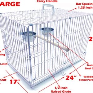 Two Size, Durable Metal Travel or Veterinary Collapsable Parrot Bird Carrier Cage (White, 24" x 16.5" x 20.5"H)