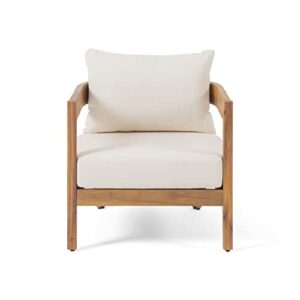 christopher knight home 318048 brooklyn club chair, teak + beige