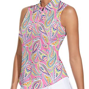 Soneven Women's Golf Shirts Sleeveless Floral Athletic Polo Shirts Moisture Wicking Tennis Shirts Paisley