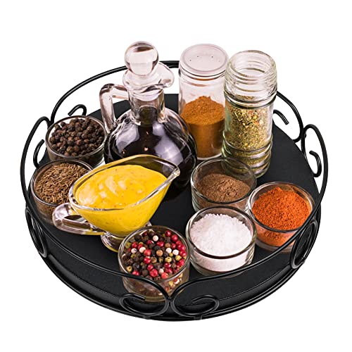 Lazy Susan Organizer Turntable 9inch, TGGDGG Lazy Susan Turntable for Cabinet Kitchen Pantry Fridge Bathroom Storage and Organization, Spice Rack -Wood, Black, 9''