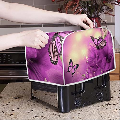 Yzaoxia Butterfly Print Toaster Dust Cover 4 Slice Microwave Toaster Oven Cover for Kitchen Appliance Dust Cover Bread Toaster Oven Cloth Cover Fingerprint Protection Purple