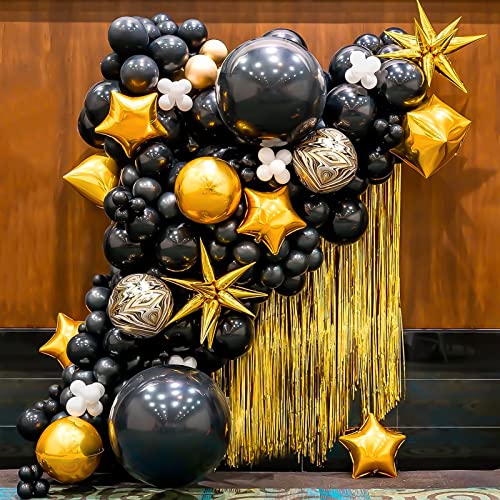 RUBFAC 65pcs Black Latex Balloons, 12 Inches Helium Party Balloons with Ribbon for Wedding, Birthday, Graduation, Baby Shower, Bridal Shower, Anniversary Arch Garland Decoration