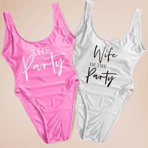 MUZHI The Party Retro 80s/90s Inspired High Cut Low Back Padding One Piece Swimwear Baby Pink Small