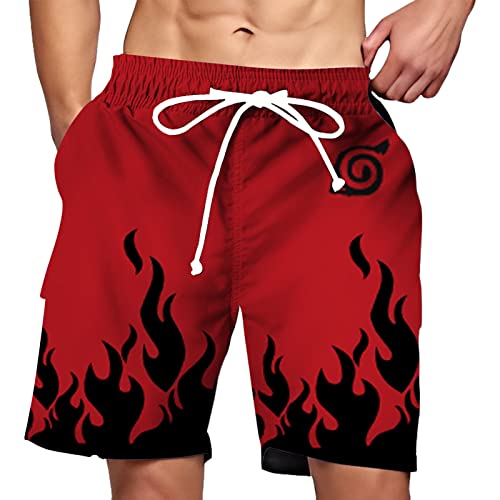 Alaiyaky Anime Men’s Swim Trunks Elastic Waist Board Quick Dry Board Shorts with Pockets for Men Summer Beach Bathing Suits (as1, Alpha, s, Regular, Regular, Black-Red)