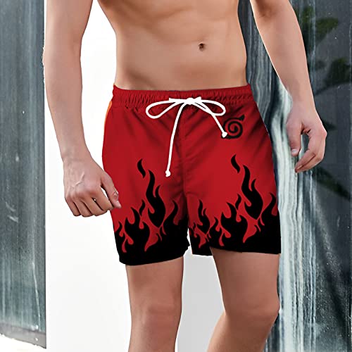 Alaiyaky Anime Men’s Swim Trunks Elastic Waist Board Quick Dry Board Shorts with Pockets for Men Summer Beach Bathing Suits (as1, Alpha, s, Regular, Regular, Black-Red)