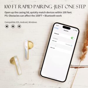 ELLA'S EARS Wireless Earbuds for Women, 360 Hrs Handmade Rare Australia Shell, 100Hrs Play Time, IP55 Waterproof Bluetooth 5.3 Headphones, 100 FT Rapid Pairing Stereo Upgrade Earphones for iOS/Android