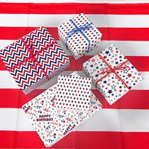 ZINTBIAL Birthday Wrapping Paper for Kids Adults - Gift Wrap with American Theme Stars, Stripes, Chevron and "Happy Birthday" Design - 20 x 29 Inches per Sheet (8 Sheets 33 sq. ft.) Recyclable, Easy to Store, Not Rolled