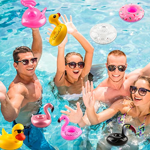 Sonarun 50 Pack Inflatable Drink Holders Float Toy Inflatable Pool Cup Coasters Pool Float Swimming Drinking Holder with Air Pump for Swimming Pool Beach Holiday Party Supplies