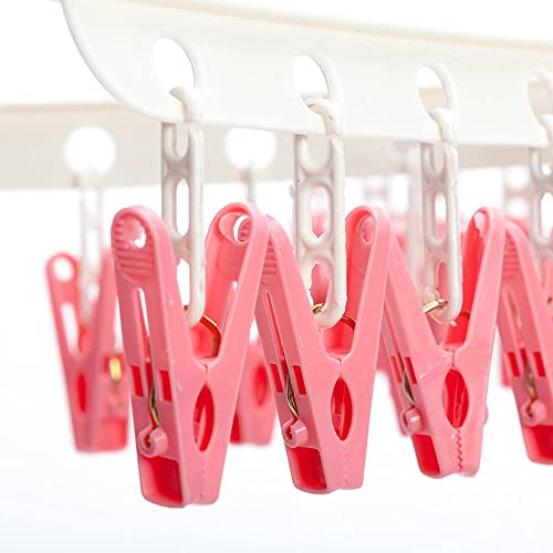 Radefaun Clip and Drip Hanger with 36 Clips Plastic Swivel Hook Portable Folding Drying Rack Baby Clothes Hanger Foldable Travel Accessories for Socks Bras Lingerie Towels Underwear Gloves Pink