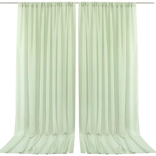 Sage Green Chiffon Sheer Backdrop Curtain for Wedding, Parties, Sage Green Arch Drapes for Backdrop Decoration,Wrinkle-Free 10ft x 10ft