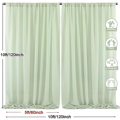 Sage Green Chiffon Sheer Backdrop Curtain for Wedding, Parties, Sage Green Arch Drapes for Backdrop Decoration,Wrinkle-Free 10ft x 10ft