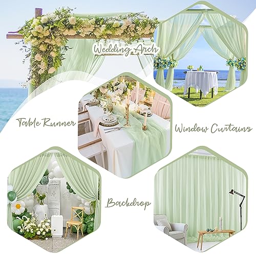 Sage Green Chiffon Sheer Backdrop Curtain for Wedding, Parties, Sage Green Arch Drapes for Backdrop Decoration,Wrinkle-Free 10ft x 10ft